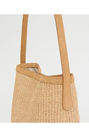 MANSUR GAVRIEL Small Everyday Cabas Woven Raffia & Suede Bucket Tote - Natural