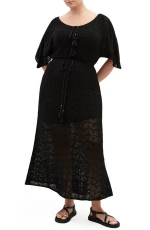 City Chic Cassie Open Stitch Maxi Dress Black