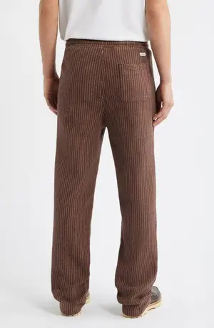 PERCIVAL Sorrento Pinstripe Cotton & Linen Drawstring Pants - Brown