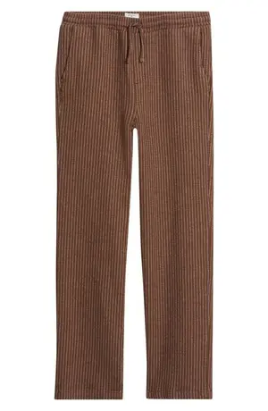 PERCIVAL Sorrento Pinstripe Cotton & Linen Drawstring Pants - Brown