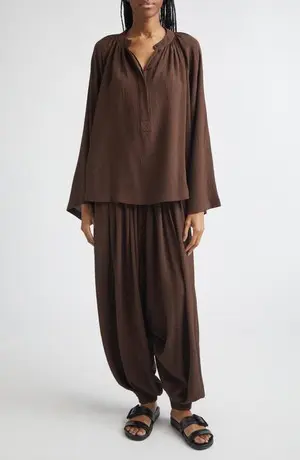 Michael Kors Silk Seersucker Poet Shirt - Espresso