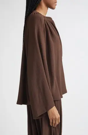 Michael Kors Silk Seersucker Poet Shirt - Espresso