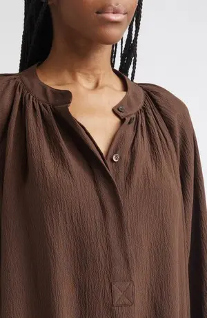 Michael Kors Silk Seersucker Poet Shirt - Espresso