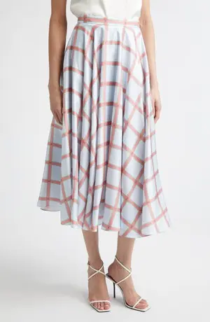EMILIA WICKSTEAD Karima Plaid Silk Twill Midi Skirt