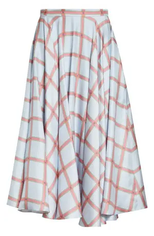EMILIA WICKSTEAD Karima Plaid Silk Twill Midi Skirt