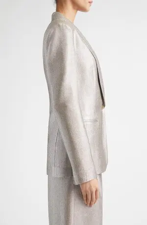 St. John Shawl Collar Lamé Suiting Jacket - Antique Silver