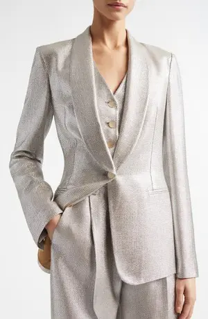 St. John Shawl Collar Lamé Suiting Jacket - Antique Silver