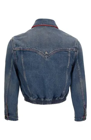 Versace Cropped Denim Trucker Jacket - Medium Blue