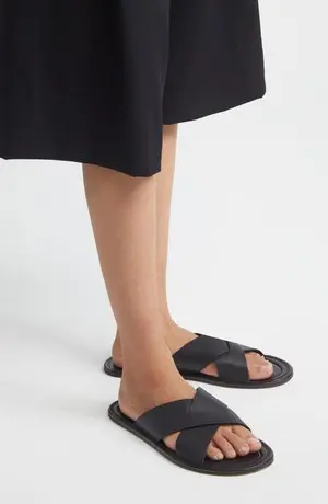 THE ROW Malick Crisscross Slide Sandal - Black