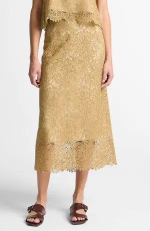 Vince Lace Slip Midi Skirt - Soft Gold