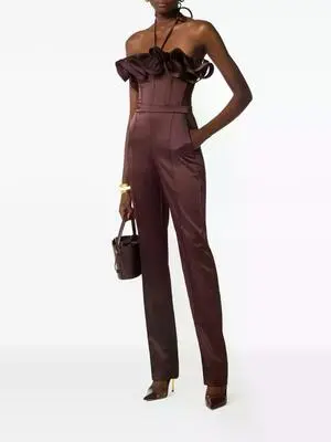 Elisabetta Franchi Ruffled Off-shoulder Jumpsuit - Brown
