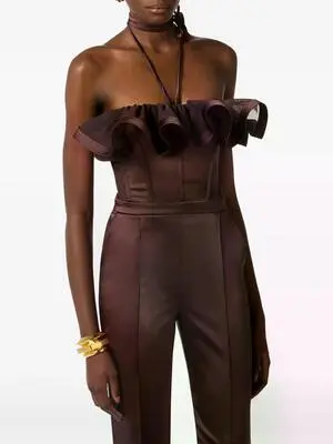 Elisabetta Franchi Ruffled Off-shoulder Jumpsuit - Brown