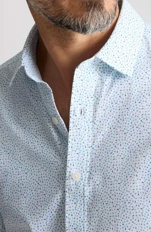 UNTUCKIT Brookstone Dandelion Print Short Sleeve Performance Button-up Shirt - Blue