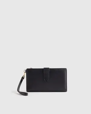 Quince Italian Leather Phone Bi-fold Wristlet - Black