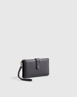 Quince Italian Leather Phone Bi-fold Wristlet - Black