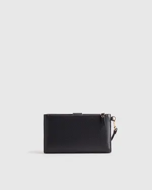 Quince Italian Leather Phone Bi-fold Wristlet - Black