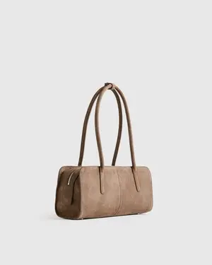 Quince Italian Suede East-west Shoulder Bag - Pebble