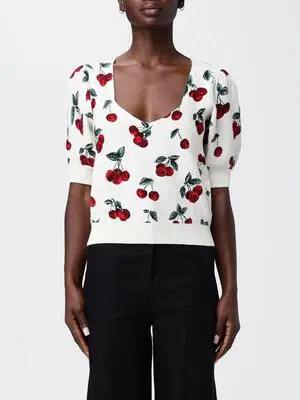 TWINSET Puff Sleeve Print Knit Top - Cherry
