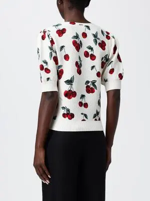 TWINSET Puff Sleeve Print Knit Top - Cherry