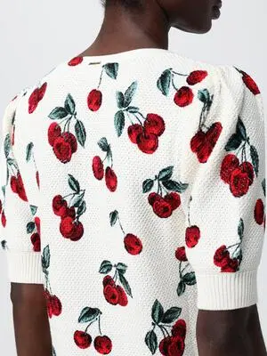 TWINSET Puff Sleeve Print Knit Top - Cherry