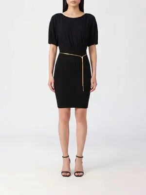 Elisabetta Franchi Puff Sleeve Ribbed Dress With Belt - Black