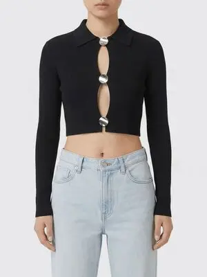JIL SANDER Ribbed Polo Sweater With Metallic Button Detail