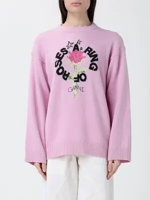 GANNI Recycled Wool Blend Crewneck Sweater With Graphic Print