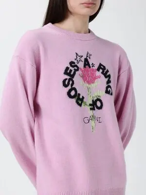 GANNI Recycled Wool Blend Crewneck Sweater With Graphic Print
