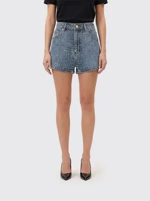 SELF-PORTRAIT Crocodile Print Denim Shorts