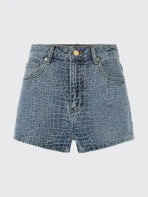 SELF-PORTRAIT Crocodile Print Denim Shorts
