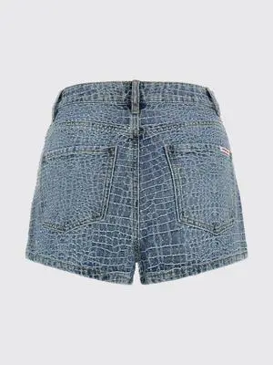 SELF-PORTRAIT Crocodile Print Denim Shorts