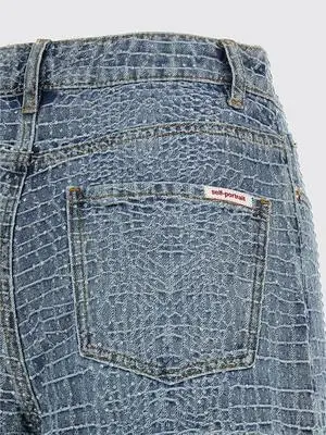 SELF-PORTRAIT Crocodile Print Denim Shorts