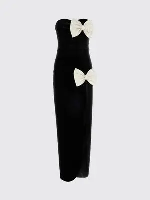 Alessandra Rich Viscose And Silk Dress With Bows - Black