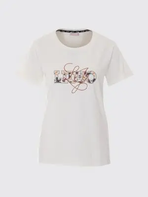 Liu Jo Cotton T-shirt With Rhinestone Logo And Floral Embroidery
