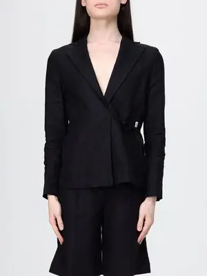 COLMAR Linen Blazer With Peak Lapels And Tie Detail - Black