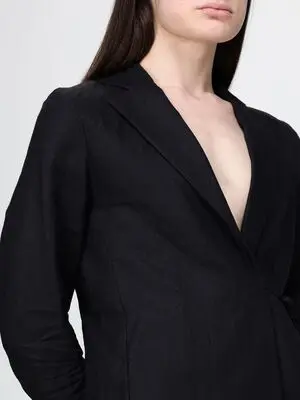 COLMAR Linen Blazer With Peak Lapels And Tie Detail - Black
