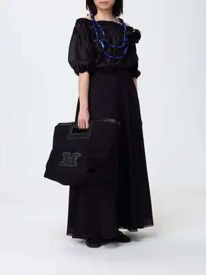 Max Mara Cotton Canvas And Leather Tote Bag