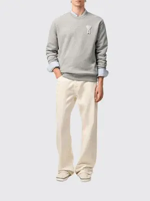 AMI Paris Cotton Crewneck Sweatshirt With Embroidered Logo - Grey