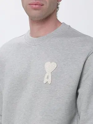 AMI Paris Cotton Crew-neck Sweatshirt With Logo Detail - Grey