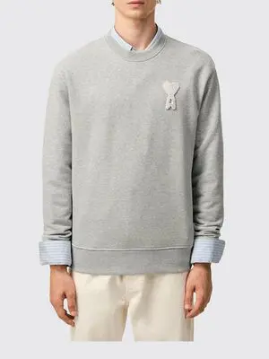 AMI Paris Cotton Crew-neck Sweatshirt With Logo Detail - Grey