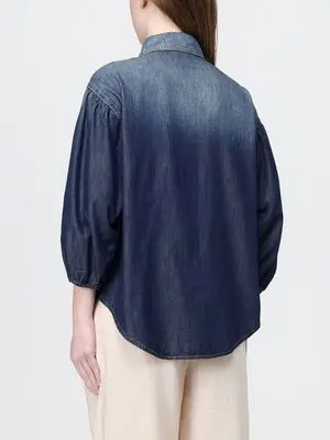 Pinko Cotton Shirt With Balloon Sleeves - Denim