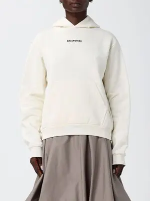 Balenciaga Cotton Hoodie With Printed Logo - Beige