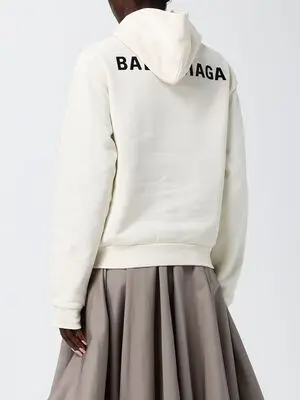 Balenciaga Cotton Hoodie With Printed Logo - Beige