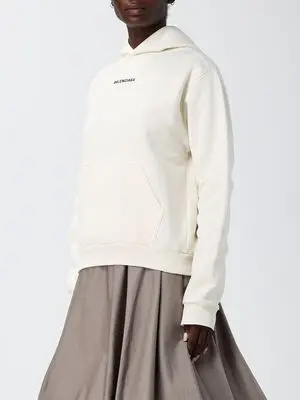 Balenciaga Cotton Hoodie With Printed Logo - Beige