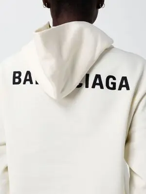 Balenciaga Cotton Hoodie With Printed Logo - Beige