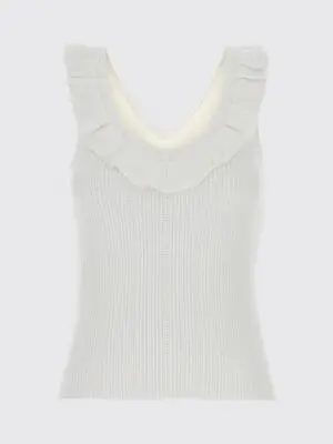 Blumarine Viscose Knit Top With Ruffle Detail - White