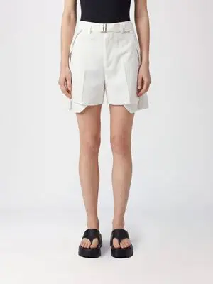 Sacai Wool And Cotton Belted Shorts - Beige