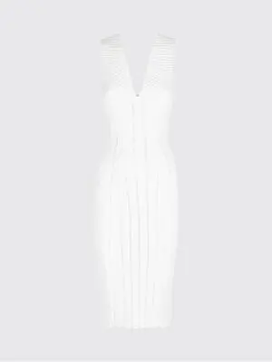 Elisabetta Franchi Perforated Viscose Knit Midi Dress - Ivory