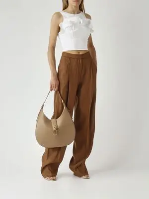 Elisabetta Franchi Linen Blend Palazzo Trousers - Brown