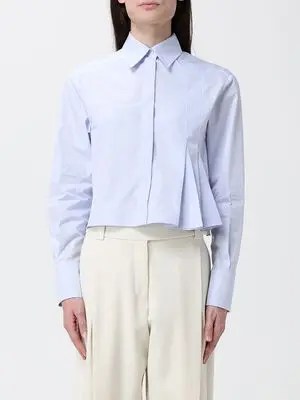 Sportmax Cotton Shirt With Pleated Detail - Gnawed Blue